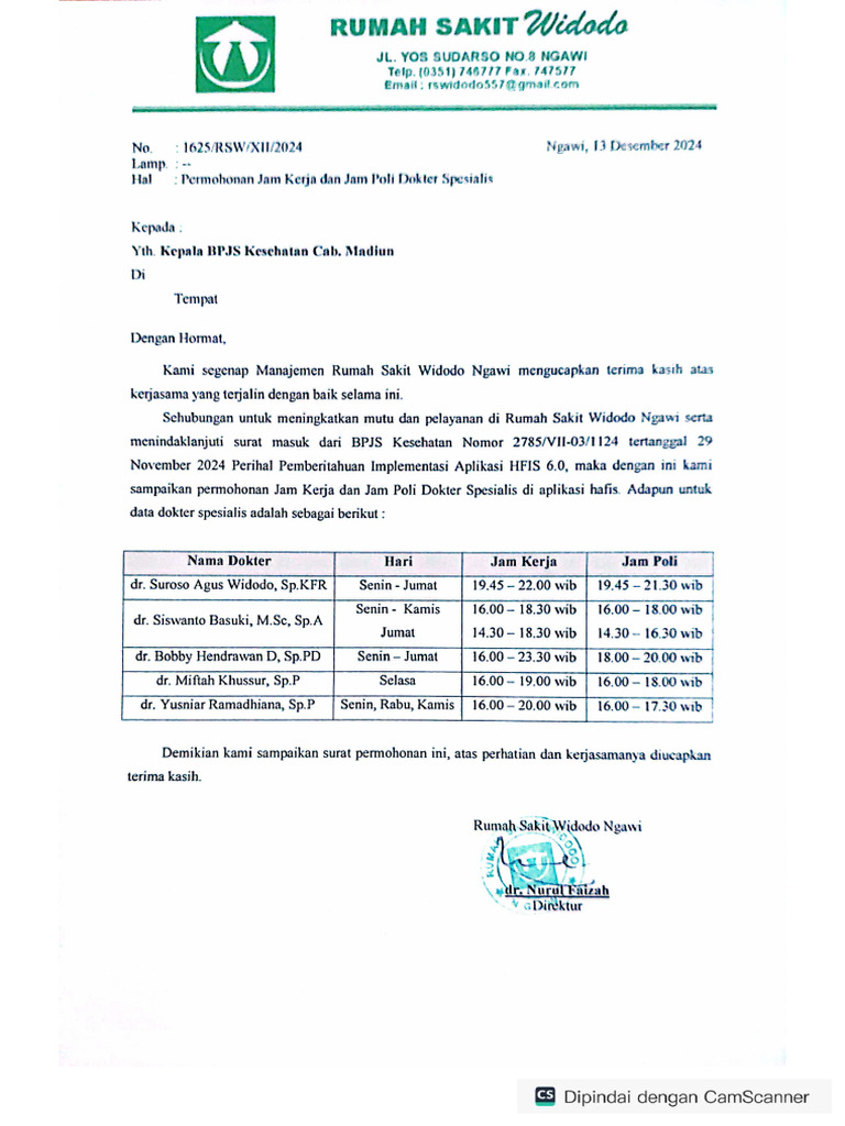 Permohonan Jam Kerja Dan Jam Poli Dokter Spesialis 131224 | PDF