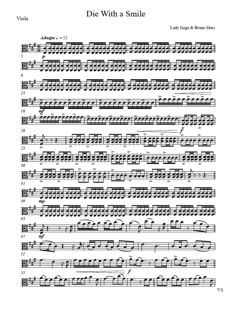 Viola Sheet Music: Die With a Smile | PDF