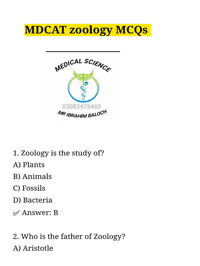 Mdcat Zoology Mcqs | PDF | Blood | Lung