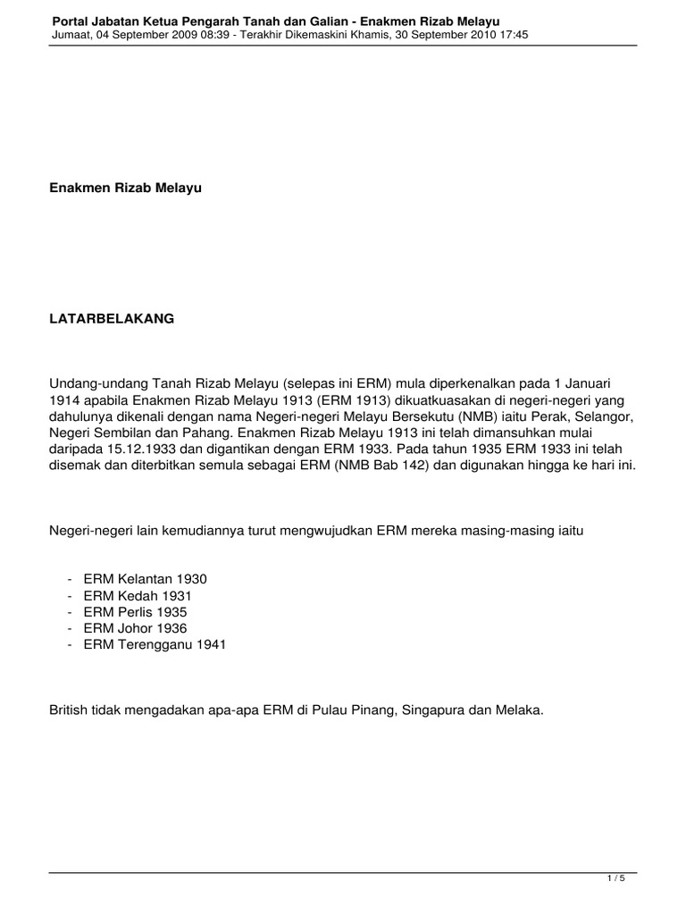 Enakmen Rizab Melayu | PDF