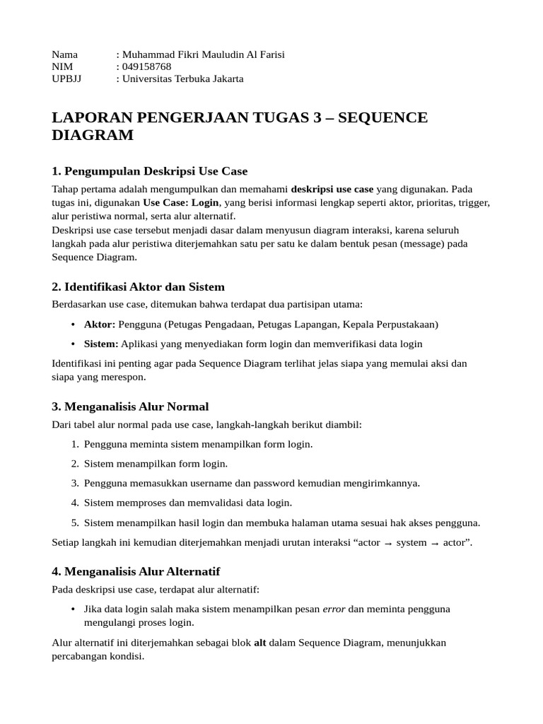 Sequence Diagram Proses Login UML | PDF