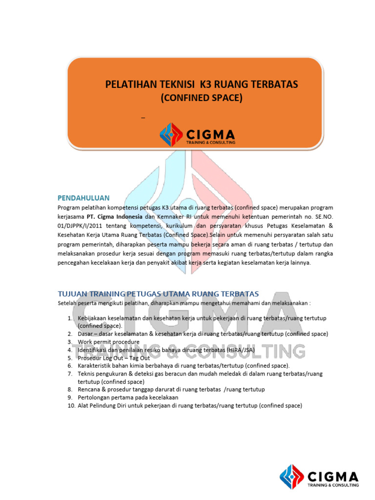 Silabus K3 Ruang Terbatas - Confined Space (Blended Training) 11 - 17 Oktober 2025 dan 6 - 12 ...