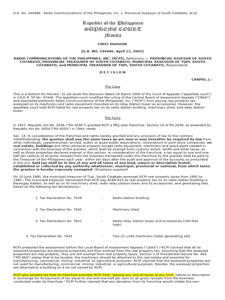RCPI Tax Exemption Case Summary | PDF | Taxes | Franchising