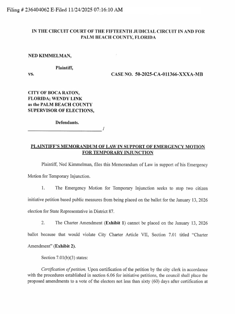 Charter Amendment Memorandum of Law | PDF