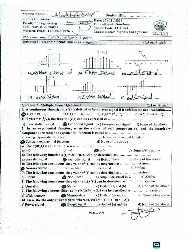 Model Answer Midterm Signal& Systems | PDF