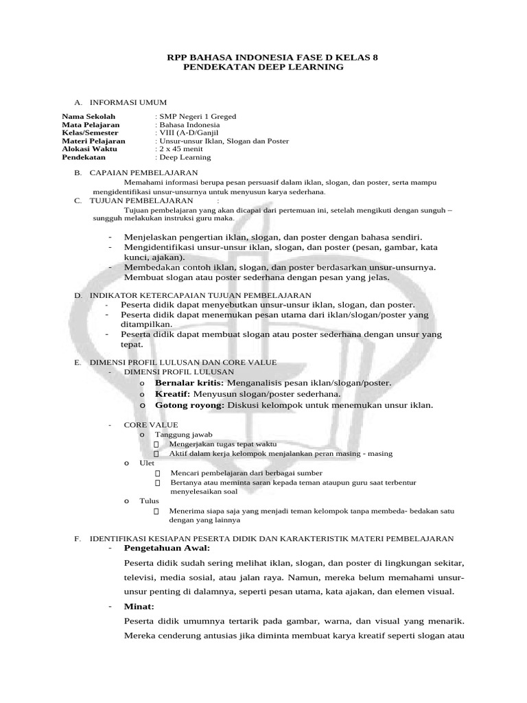 895856052 RPP 2 Iklan Slogan Poster Deep Learning 8DH | PDF