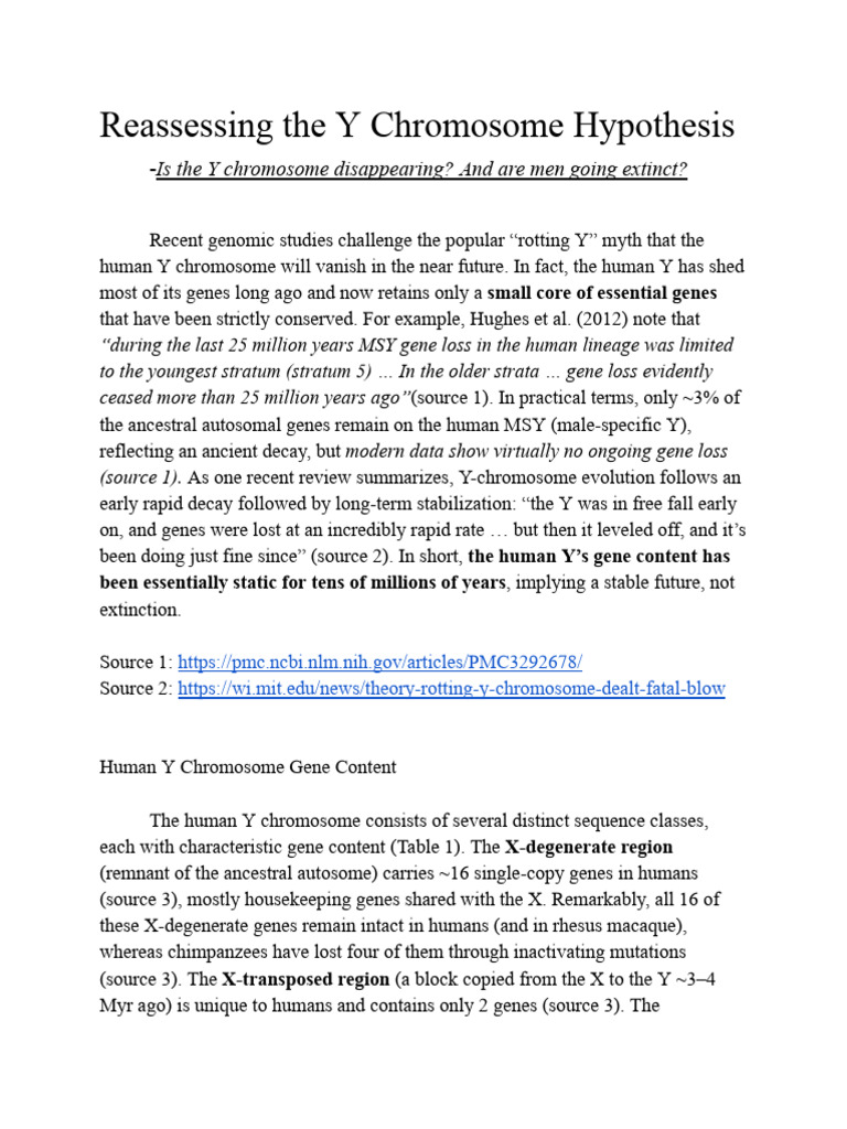 Are Men Dissapearing? Reassessing The Y Chromosome Hypothesis | PDF ...