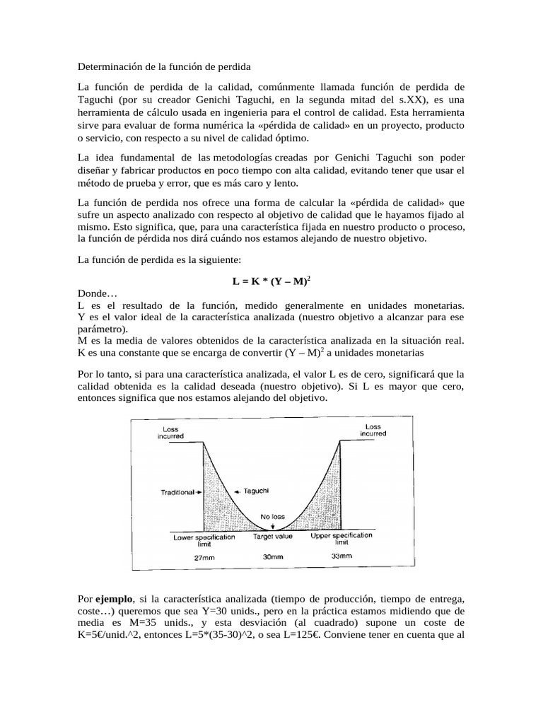 Función de Pérdida de Taguchi en Calidad | PDF | Función de pérdida