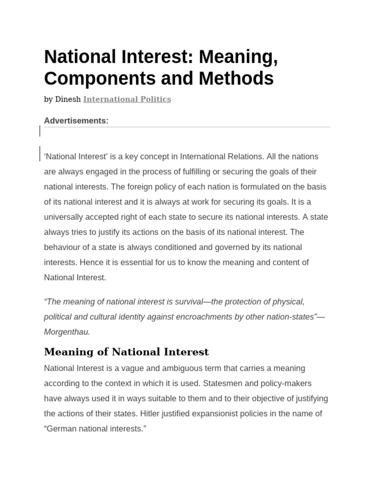 Understanding National Interest in Politics | PDF | South China Sea ...