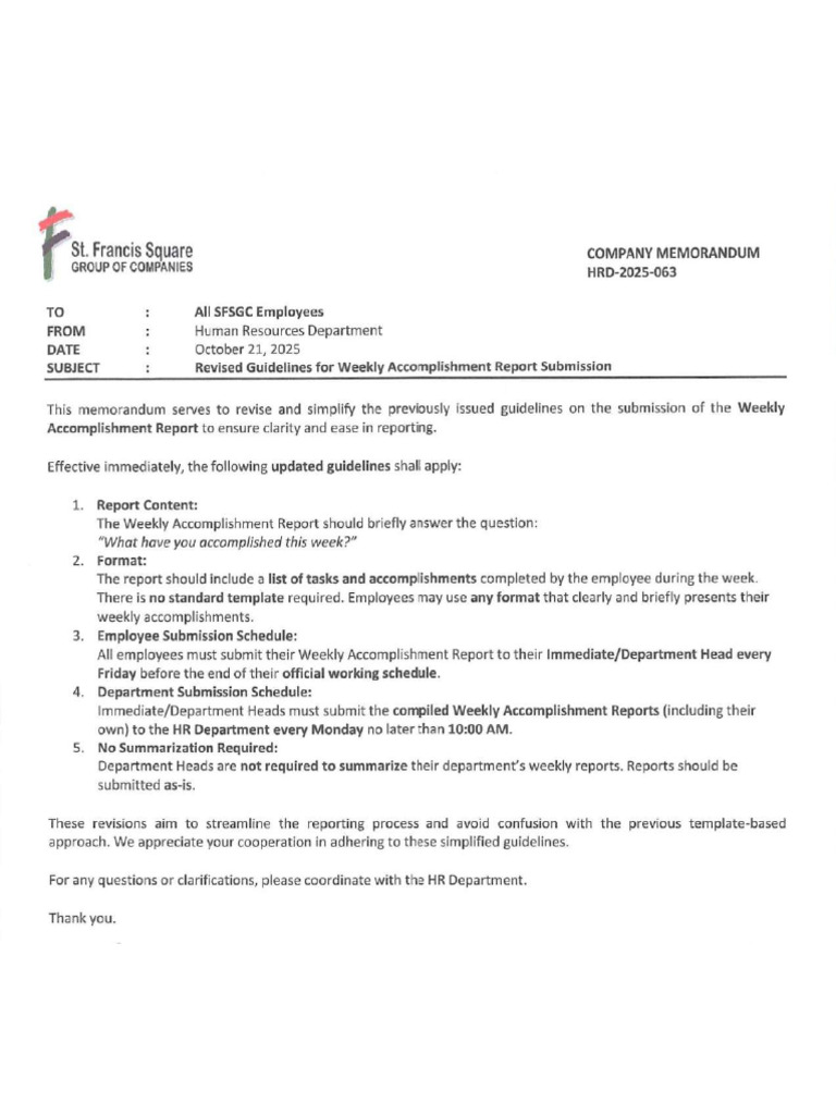 Revised Guidelines For Weekly Accomplishment Report Submission | PDF