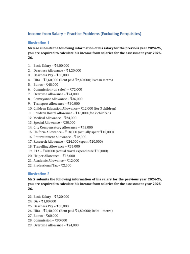 Salary Income Calculation Exercises | PDF | Salary | Chess Theory