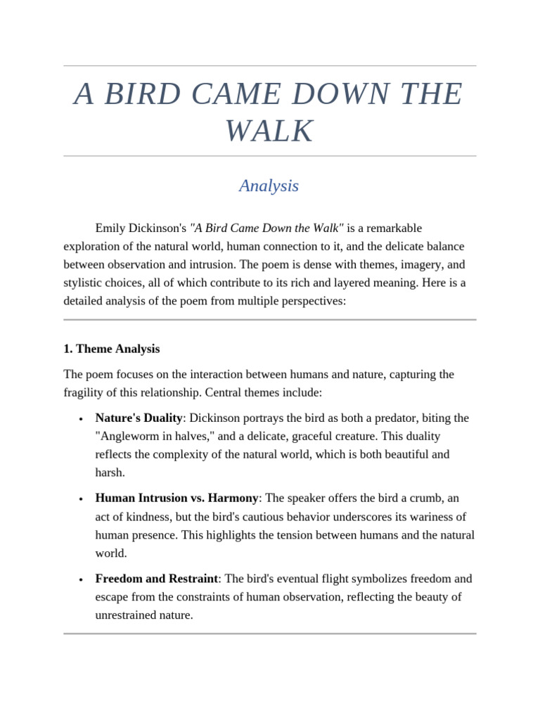 A Bird Came Down the Walk | PDF | Nature | Autonomy