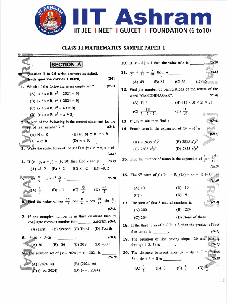 Class 11 Mathematics Sample Paper - 1 | PDF