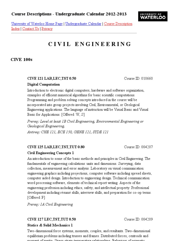Waterloo - Courses Civil Engineering | PDF | Structural Analysis ...