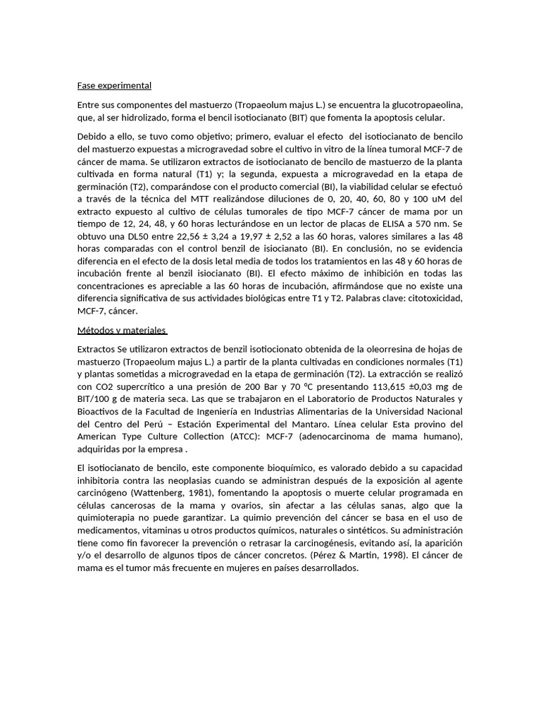 Efecto del Isotiocianato de Bencilo en Células MCF-7 | PDF | Cáncer ...