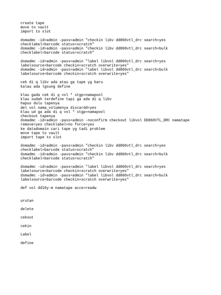 Urutan TSM Tape VTL Fix | PDF