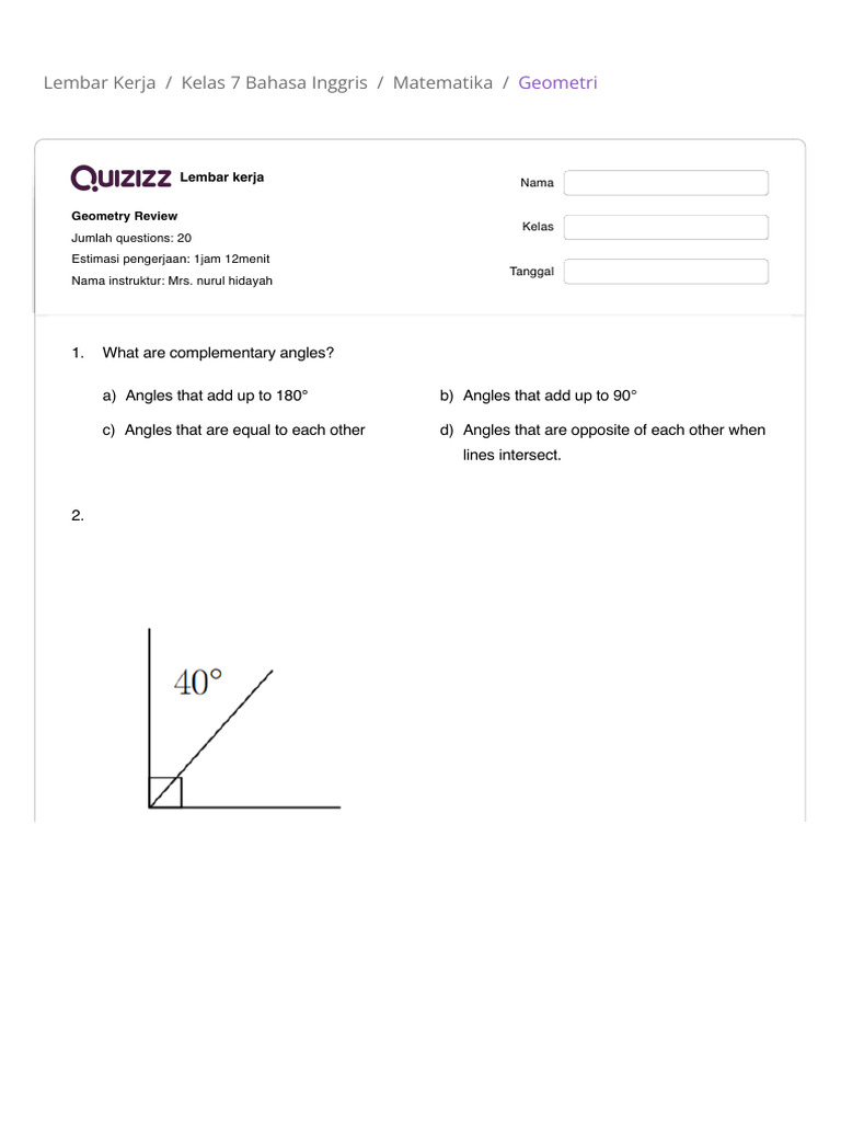 Quizizz - Geometry Review | PDF