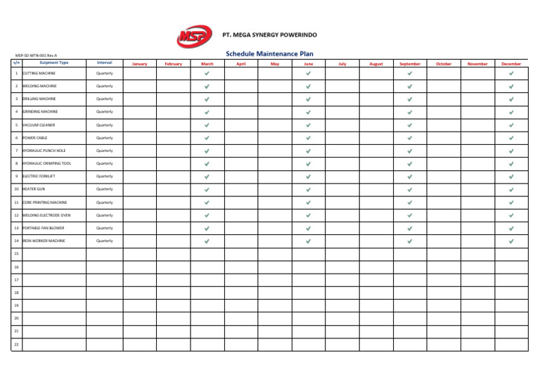 MSP SD MTN 001 Schedule Maintenance Plan | PDF