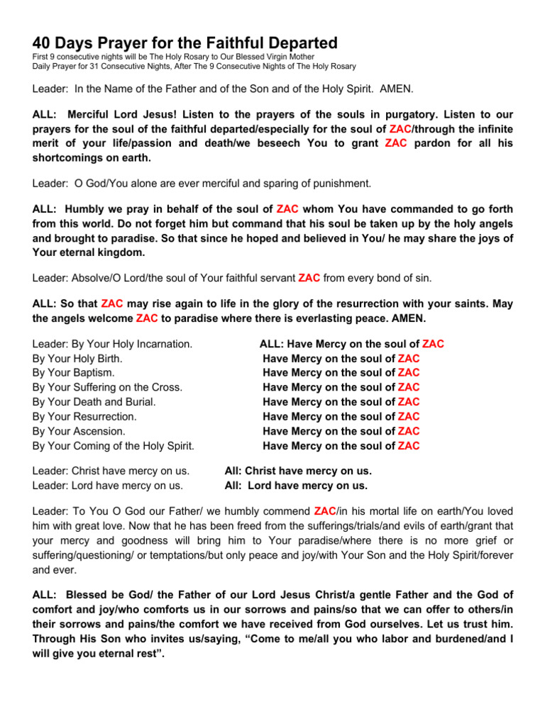 40 Days of Prayer for the Departed | PDF | Jesus | Mercy