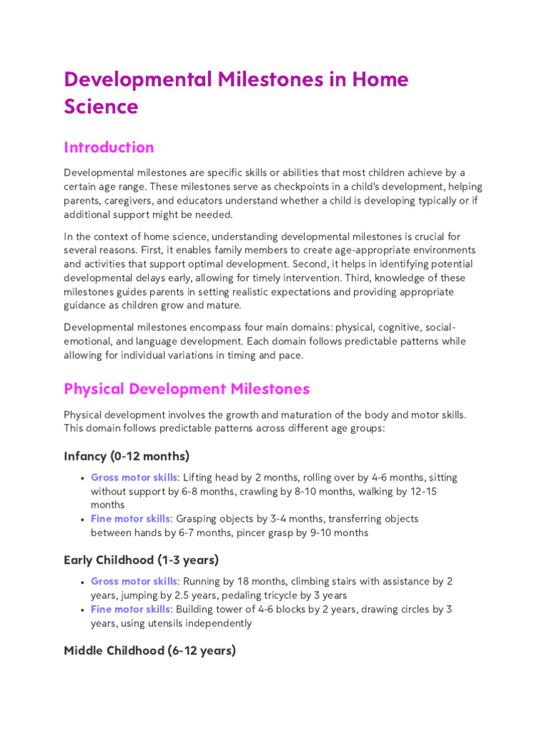 Home Science Developmental Milestones | PDF | Cognitive Development ...