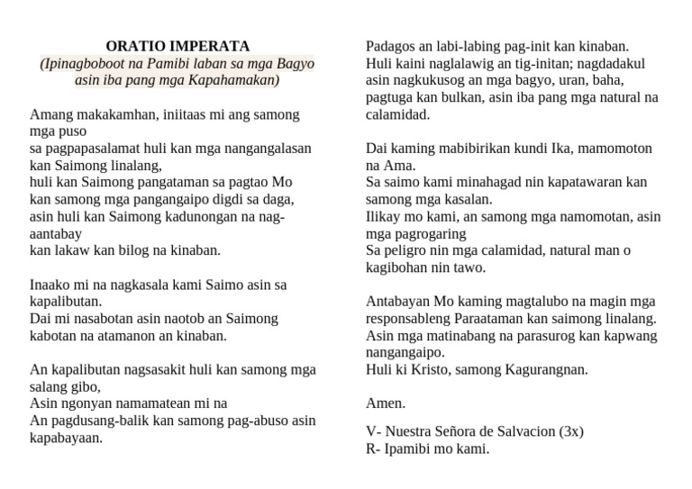 Bicol Oratio Imperata | PDF