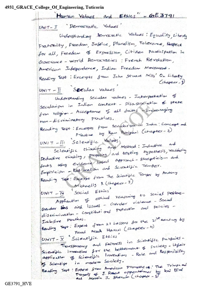 Ge3791 Hve Unit 1 Notes | PDF