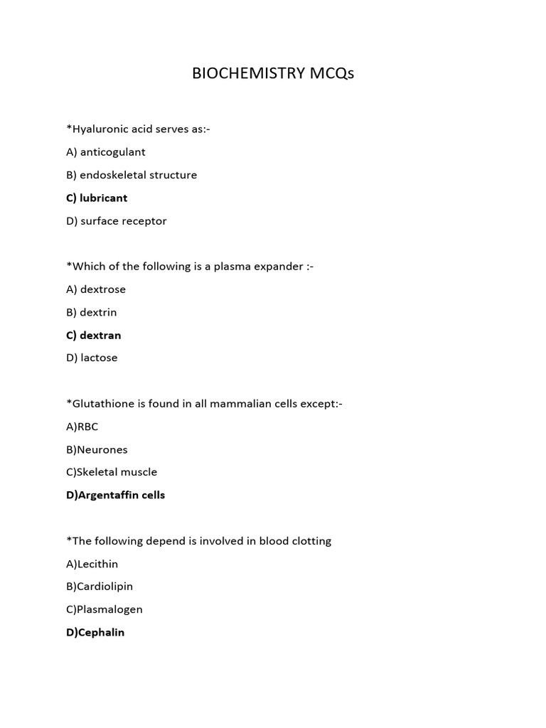 Biochemistry Mcqs | PDF | Glucose | Biomolecules