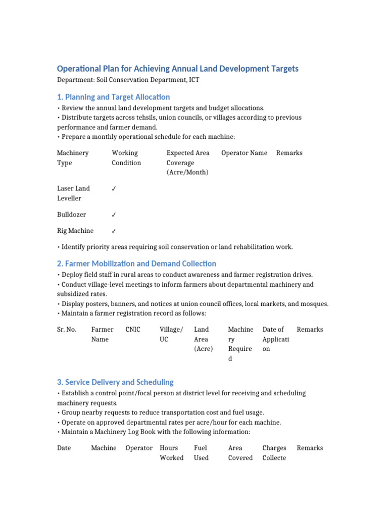 Annual Land Development Operational Plan | PDF