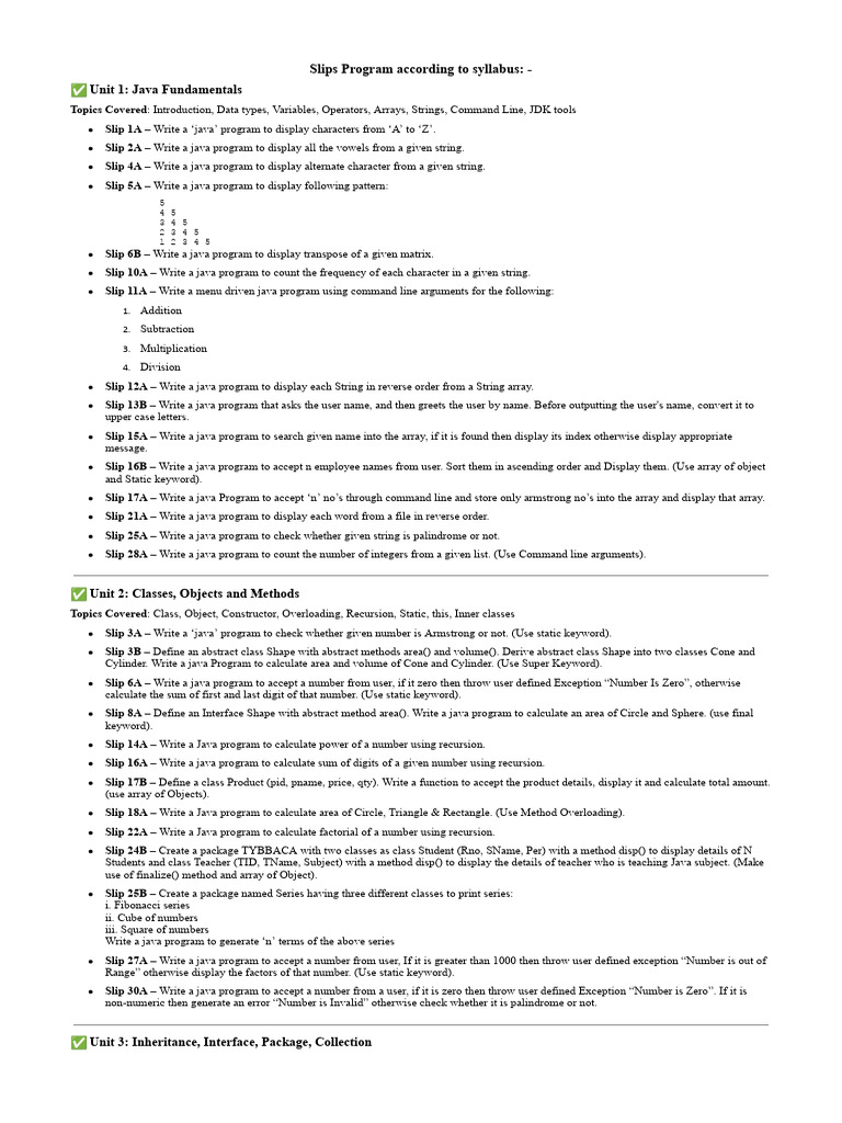 Slips Program According To Syllabus | PDF | Method (Computer Programming) | Class (Computer ...