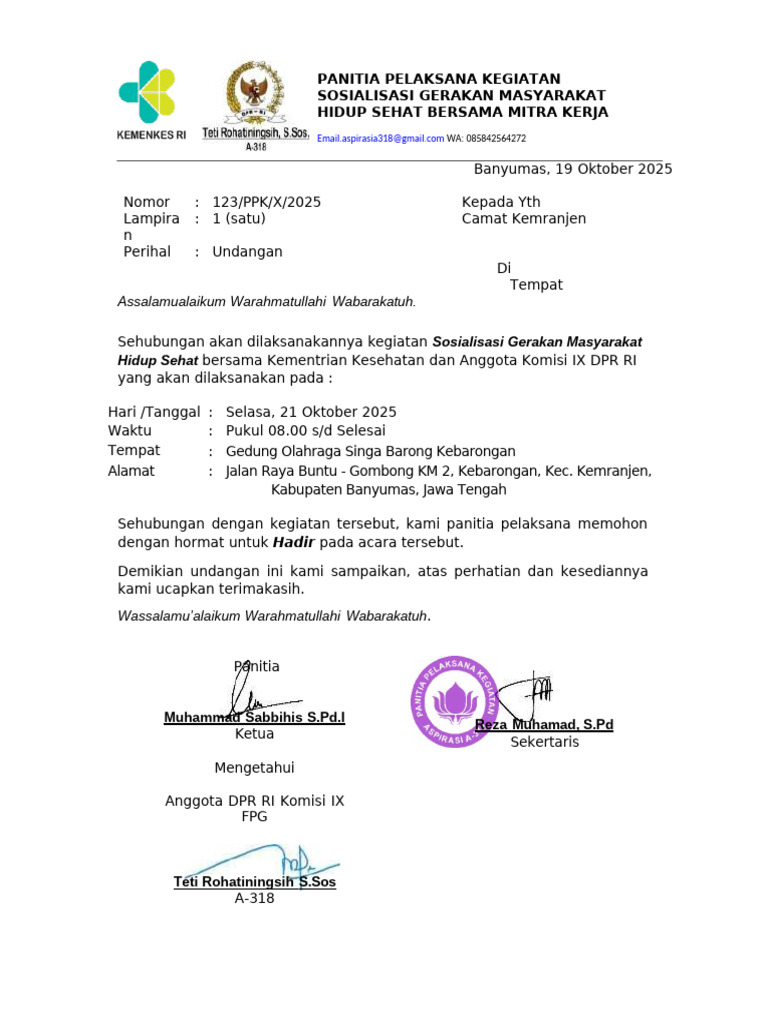Surat Undangan Germas Camat Kemranjen 21 Oktober 2025 | PDF