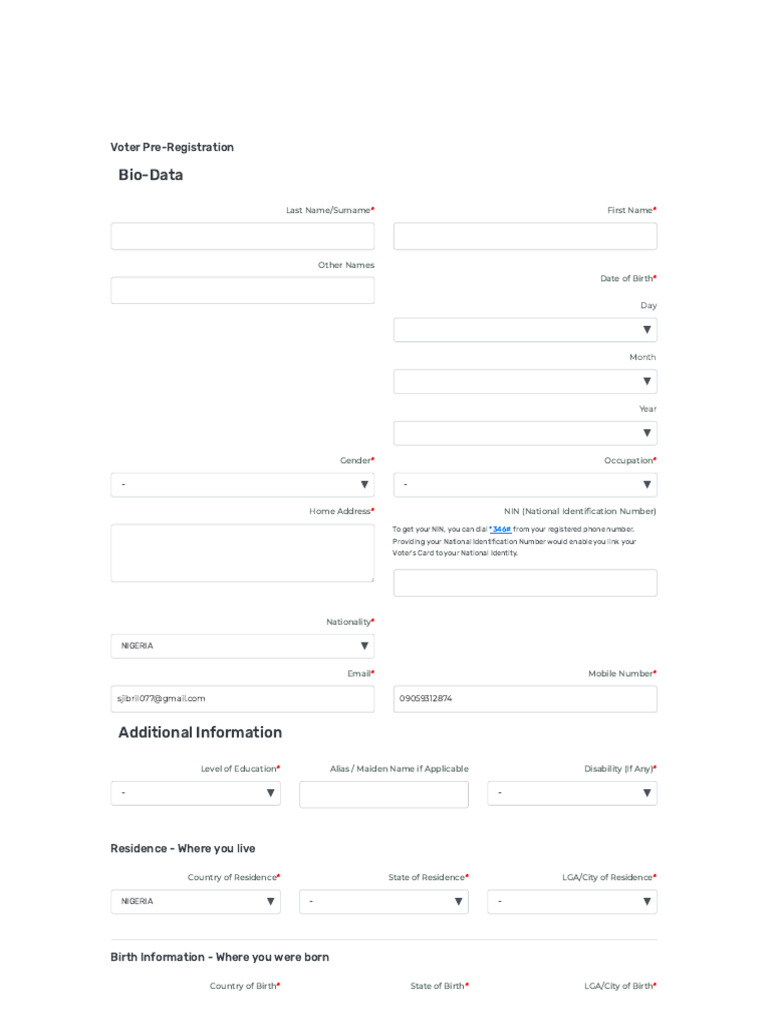 Nigeria Voter Pre-Registration Form | PDF | Political Corruption | Voting