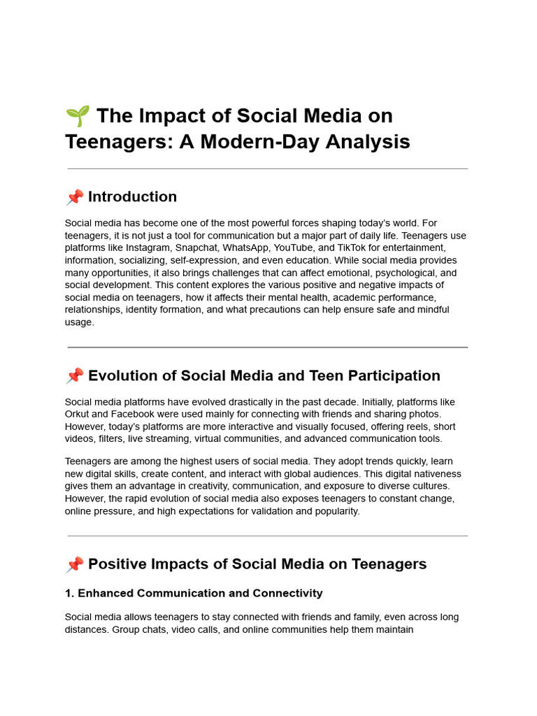 Social Media's Effects on Teenagers | PDF | Social Media | Popular ...