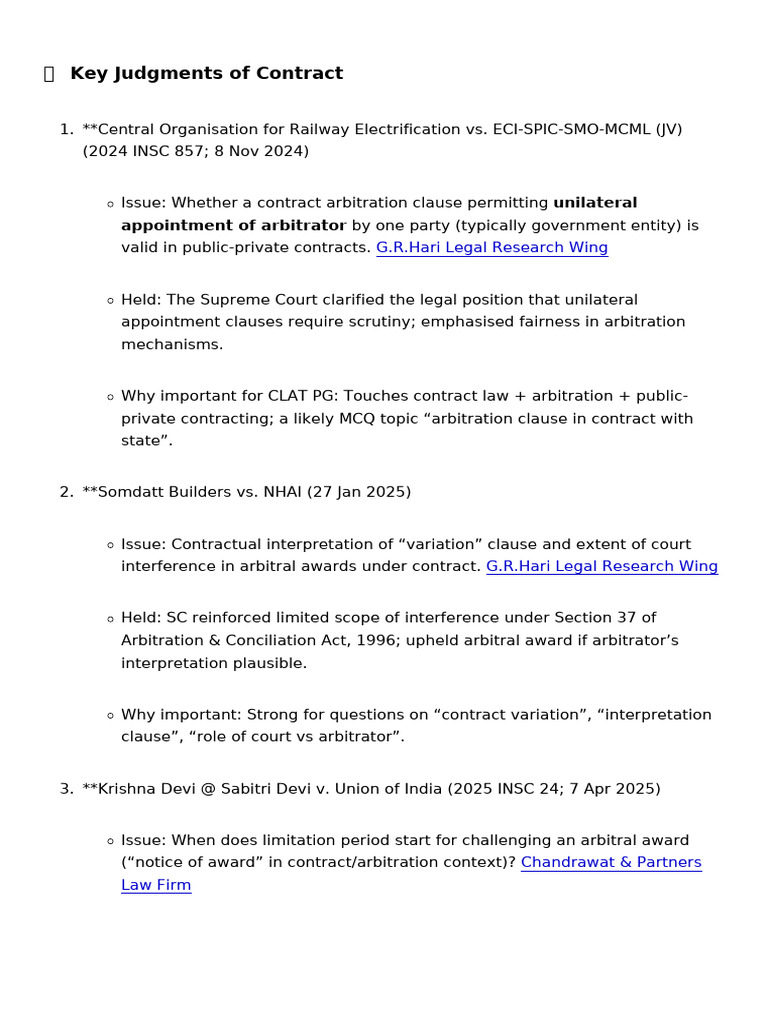 Key Contract Law Judgments 2024-2025 | PDF | Arbitration | Common Law