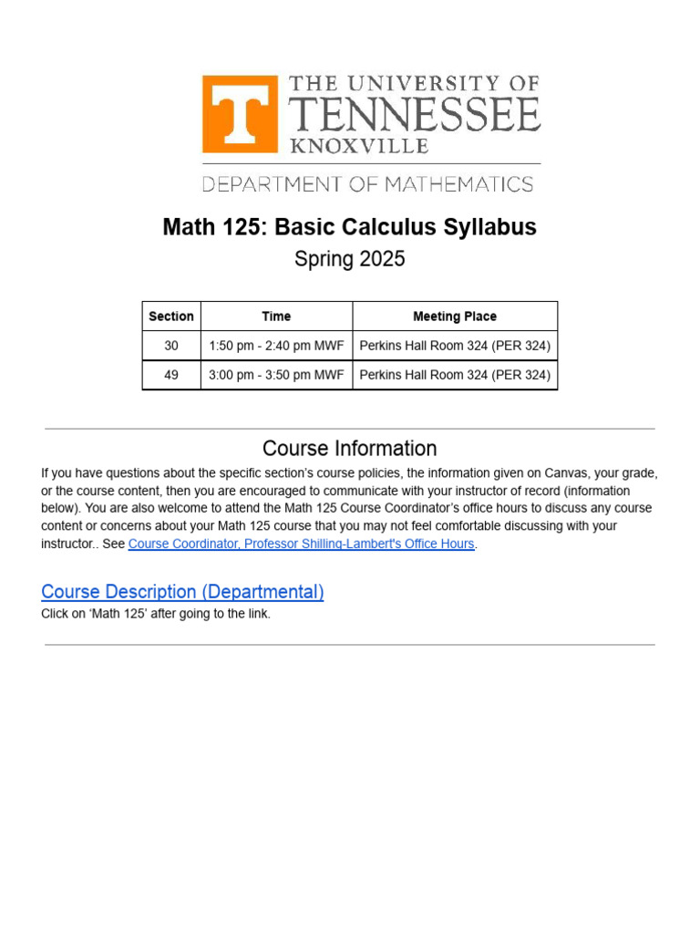 Math 125 Basic Calculus Syllabus 2025 | PDF | Integral | Derivative