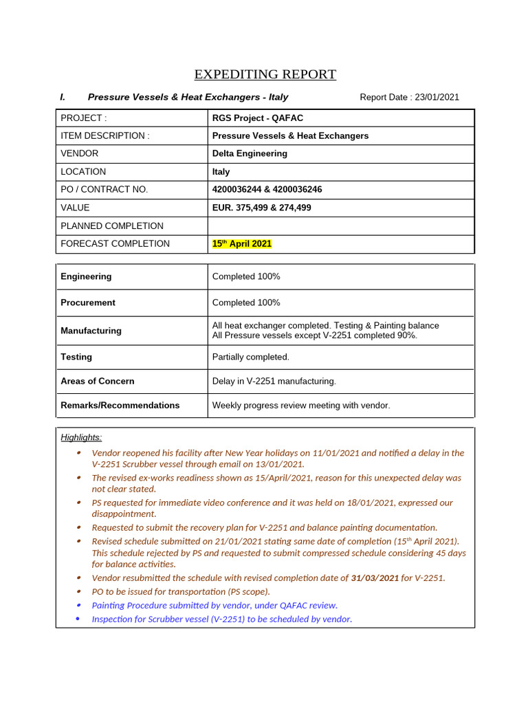 Expediting Report 23-01-2021 | PDF