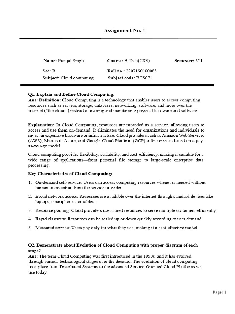 Pranjal - Cloud Computing Assignment No. 1 | PDF | Cloud Computing | Scalability