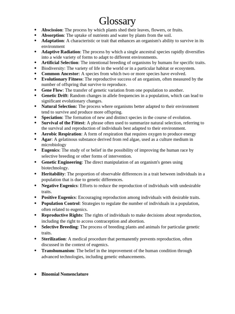 Plant and Evolutionary Biology Terms | PDF | Cell (Biology) | Plants