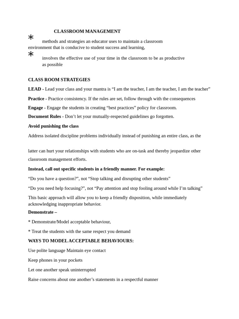 Effective Classroom Management Strategies | PDF | Classroom Management ...