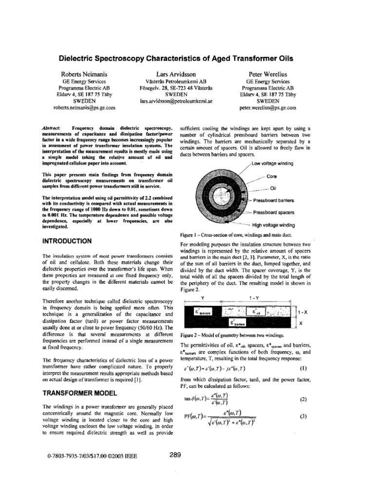 Dielectric Spectroscopy of Aged Transformer Oils | PDF | Transformer ...