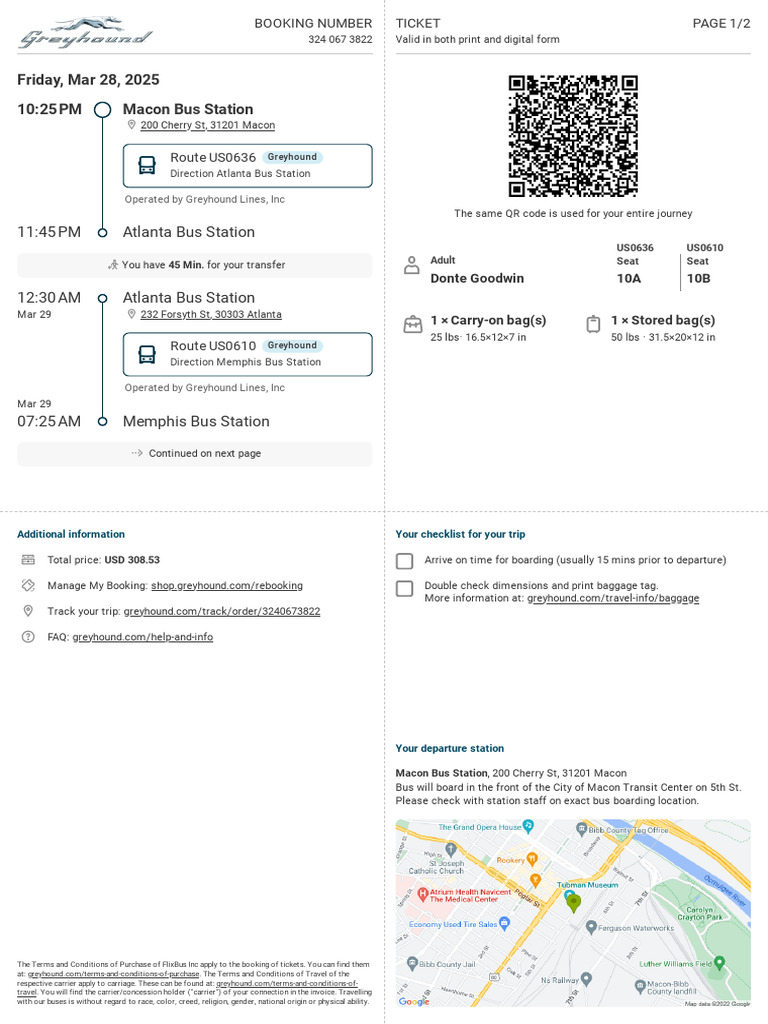 Greyhound Bus Ticket Itinerary Details | PDF | Bus | Land Transport