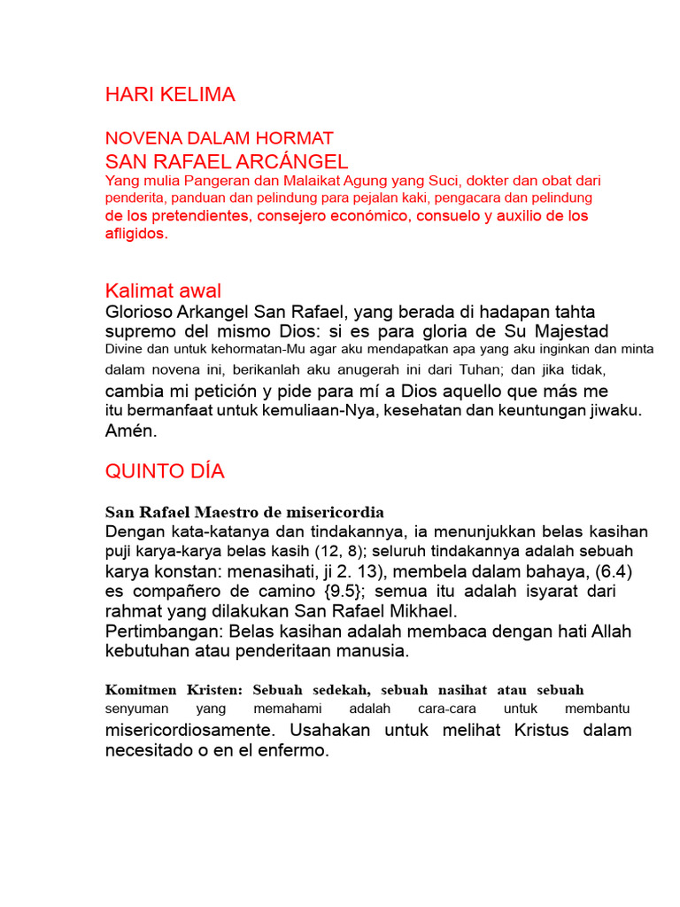 5. Hari kelima Novena kepada Malaikat Agung San Rafael | PDF