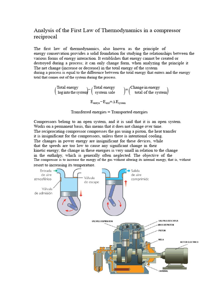Analysis of The First Law of Thermodynamics in A Reciprocating ...