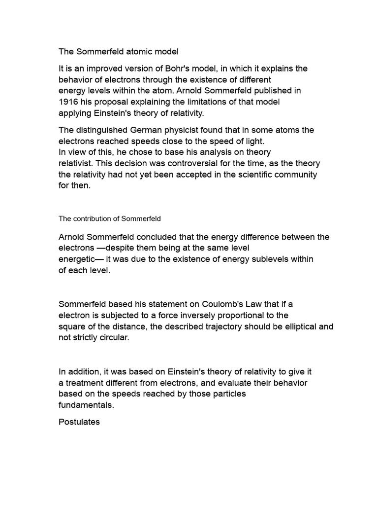 Sommerfeld Atomic Model Explained | PDF | Atomic Orbital | Electron
