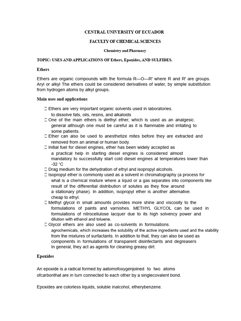 Uses and Applications of Ethers | PDF | Ether | Thiol
