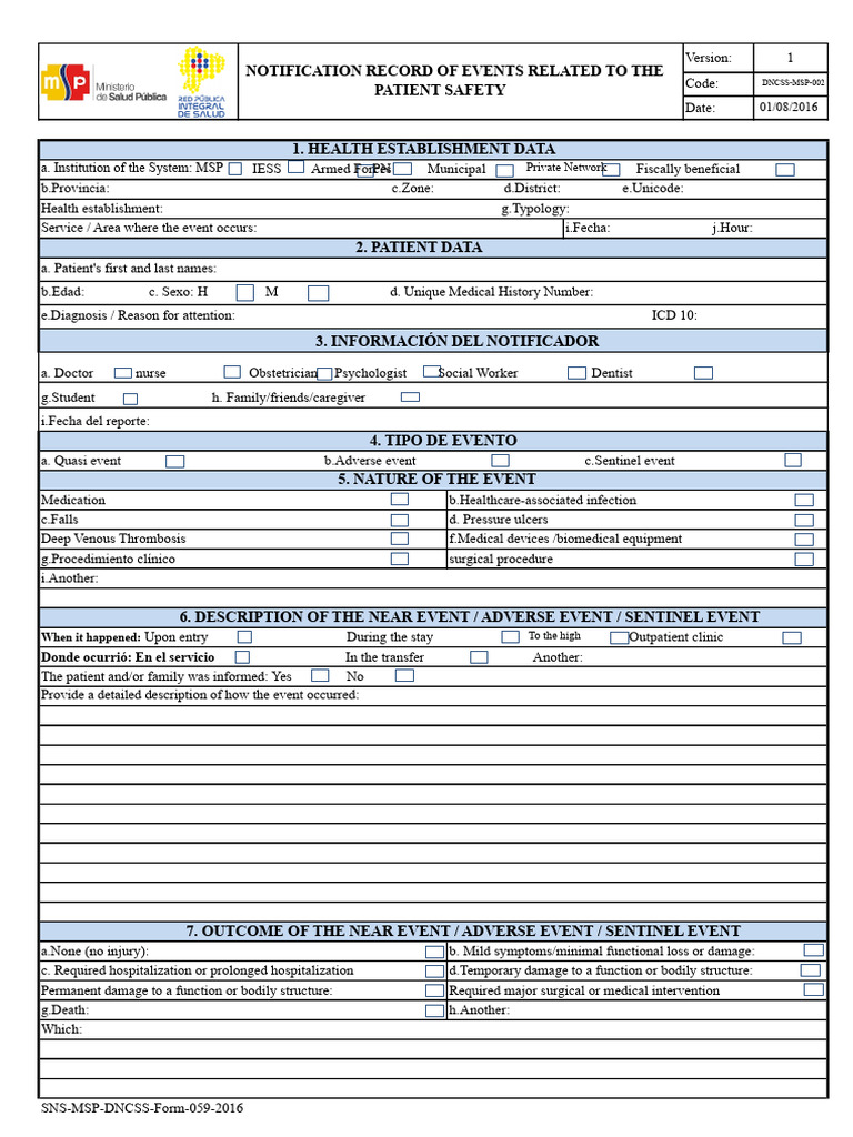 Patient Safety Event Notification Registration Form | PDF | Patient ...
