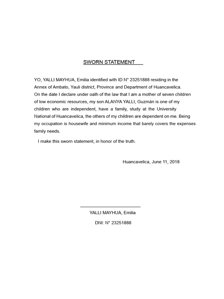 Sworn Statement | PDF