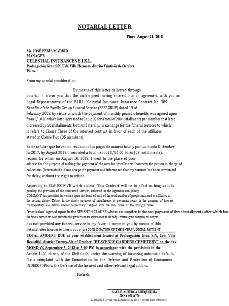 Notarial letter regarding payment by deposit | PDF | Common Law | Private Law