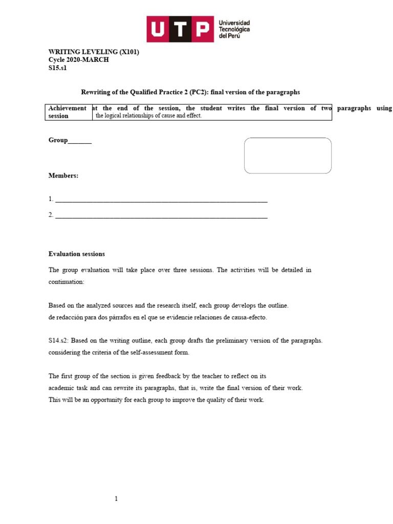 UTP S15.s1 TEXT WRITING LEVELING (Activity Material) Rewriting of PC2 ...