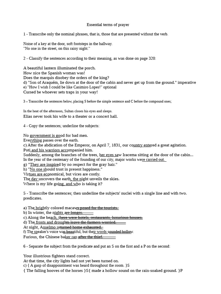 Terms of The Sentence - Exercises | PDF | Subject (Grammar) | Verb