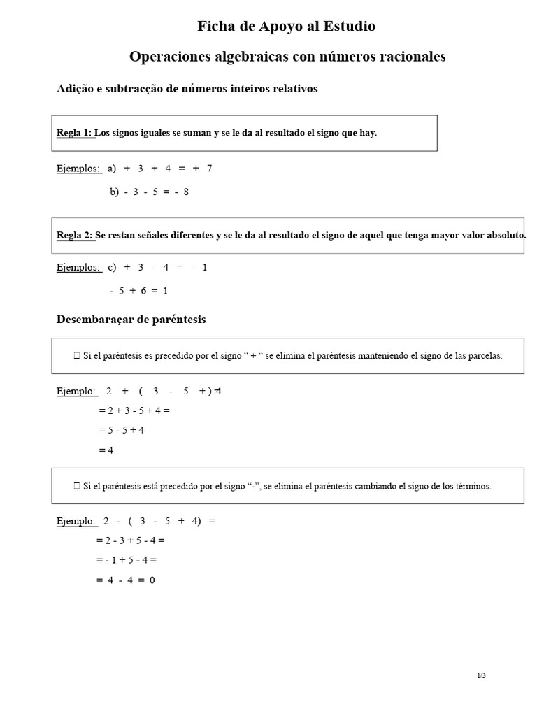 Operaciones Con Números Racionales PDF | PDF | División (Matemáticas ...